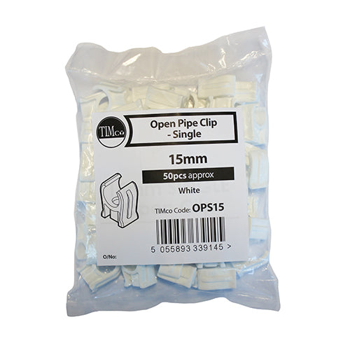 Single Snap-In Open Pipe Clips White - 15mm – EveryTool UK